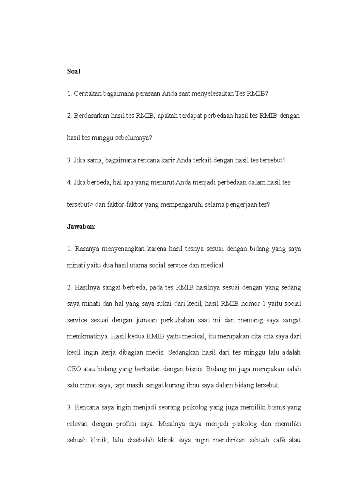 TES RMIB - TES RMIB - Soal Ceritakan bagaimana perasaan Anda saat ...