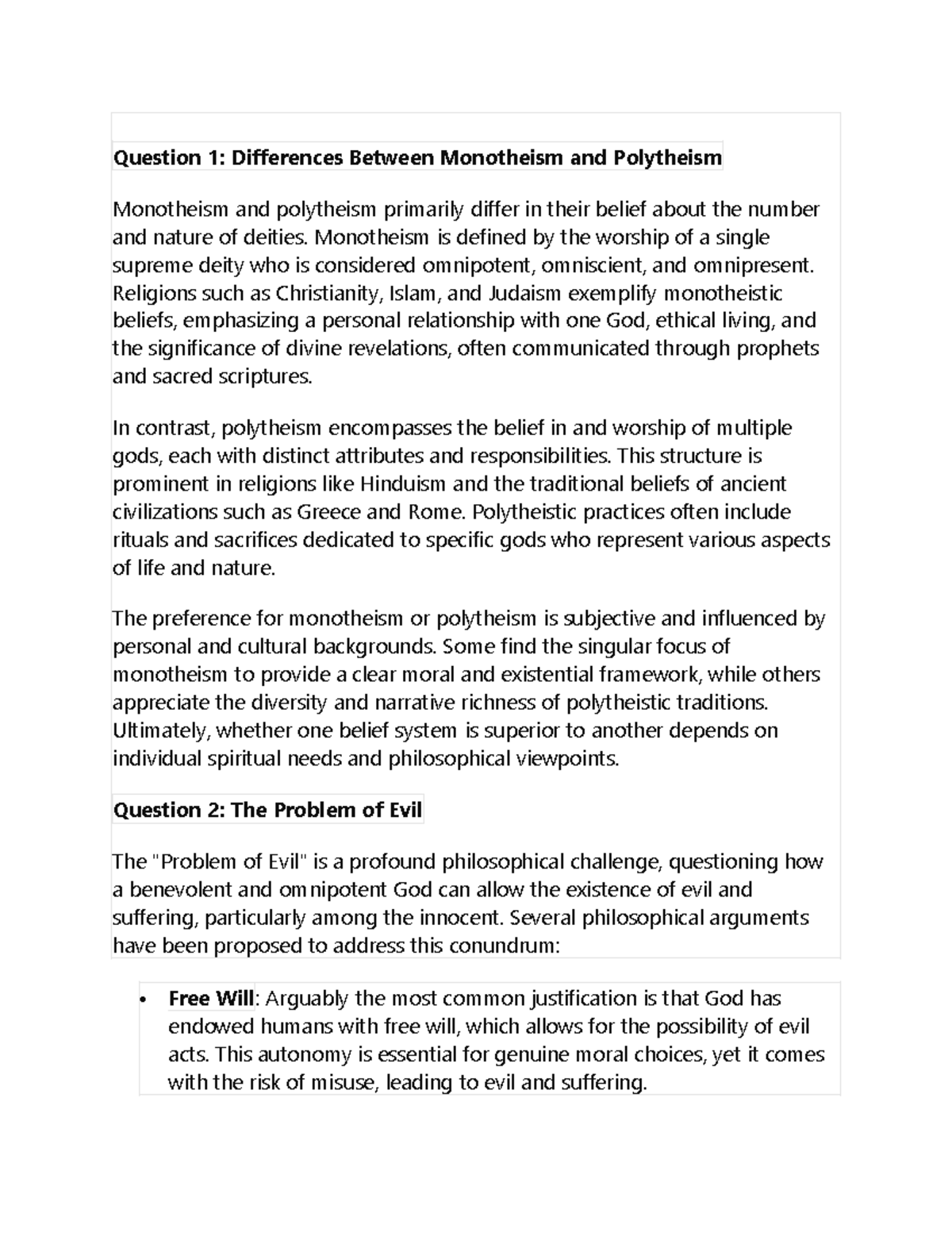 Learning Journal Unit 3 - Question 1: Differences Between Monotheism ...