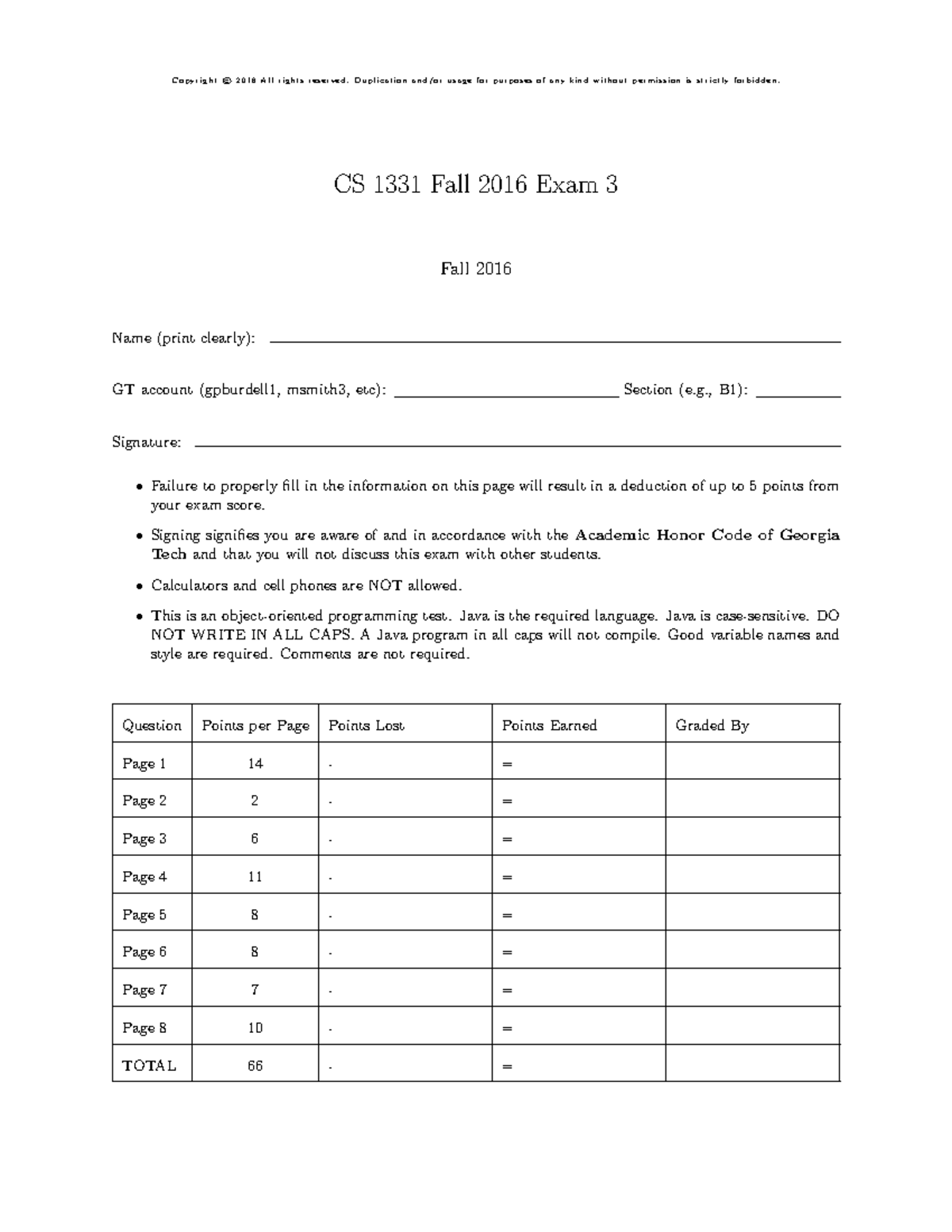 FA16 Exam3 - Practice Exams - CS 1331 Fall 2016 Exam 3 Fall 2016 Name ...