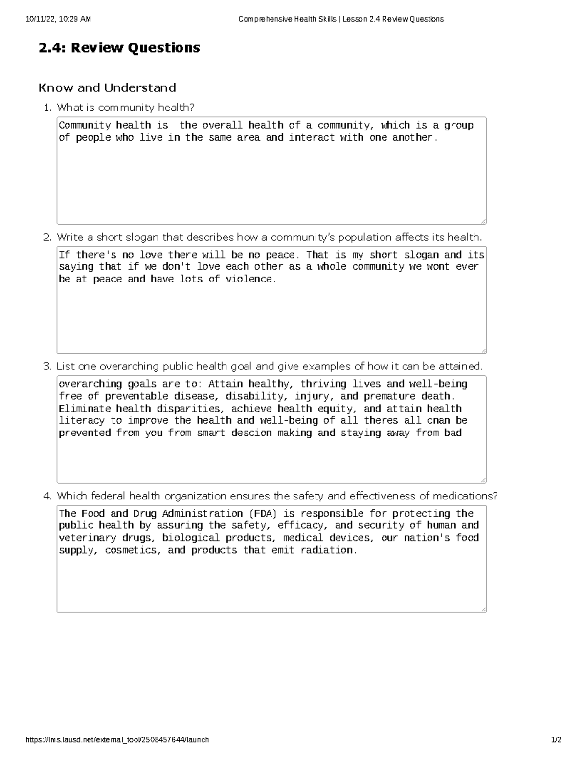 Lesson 2.4 Review Questions Schoology - 10/11/22, 10:29 AM ...