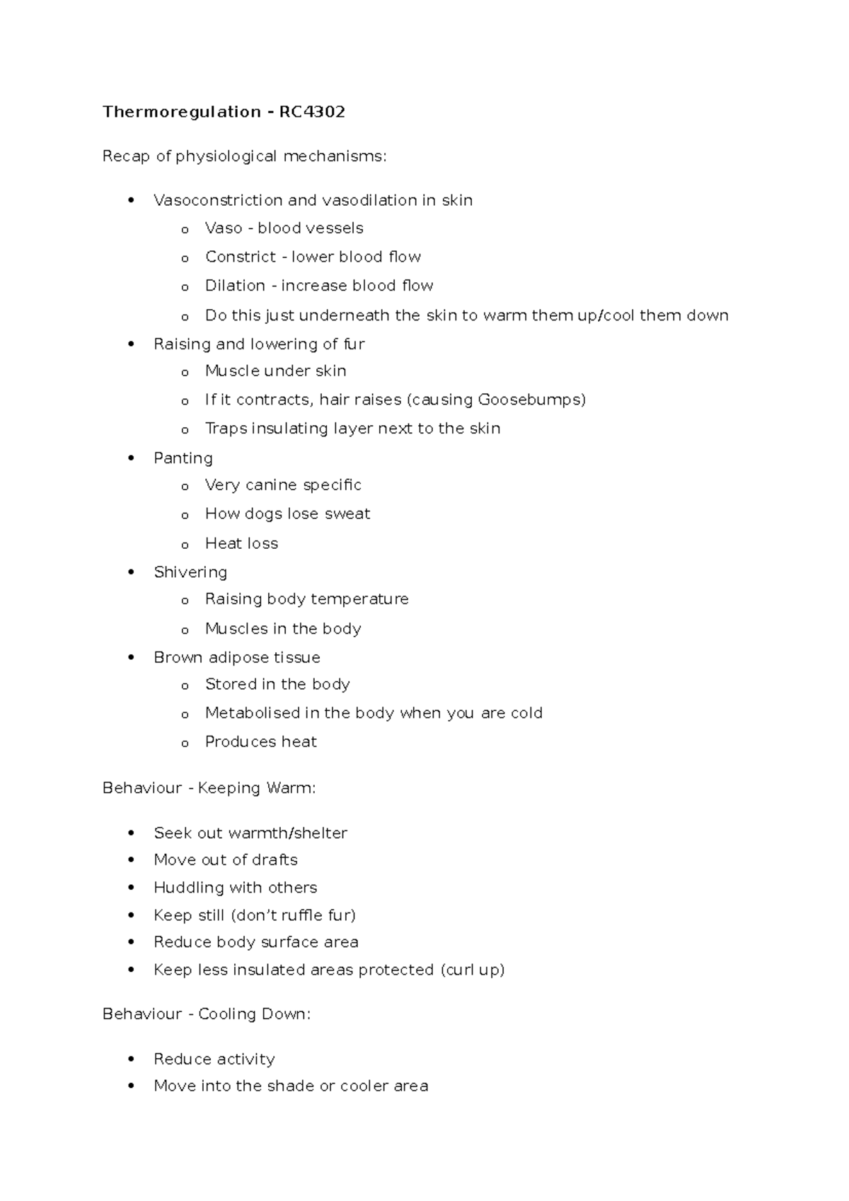 Lesson 9 - Thermoregulation - Thermoregulation - RC Recap of ...