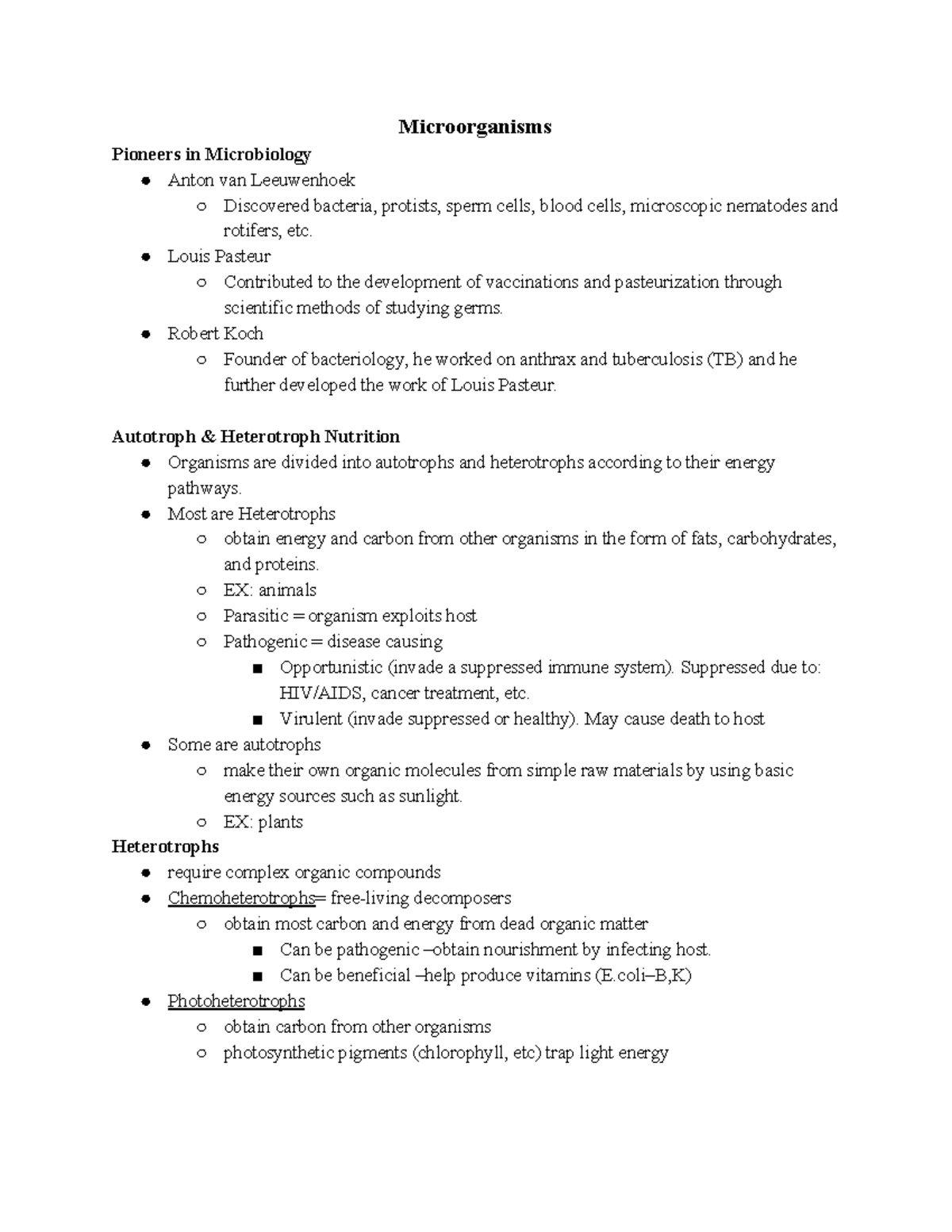 UNIT 1 Notes BIO 182 - Microorganisms Pioneers in Microbiology Anton ...