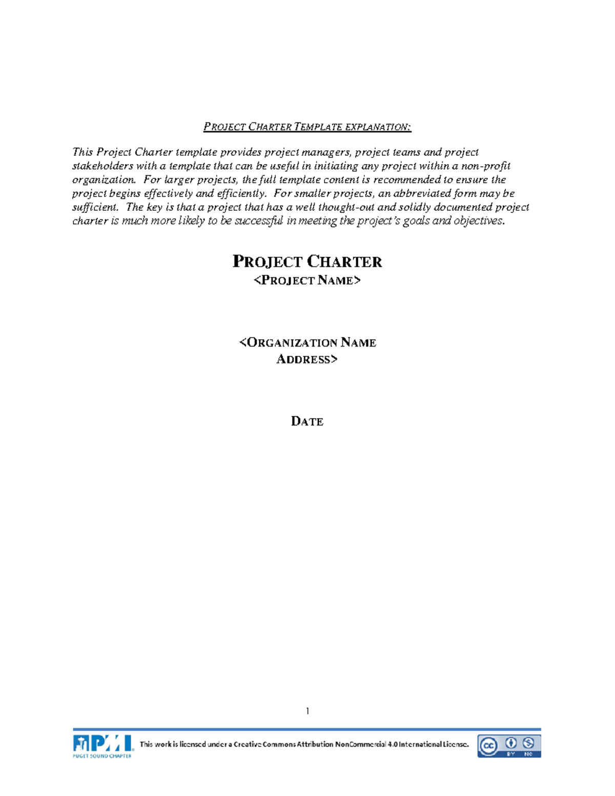 Project Charter Template - PMI - PROJECT CHARTER TEMPLATE EXPLANATION ...