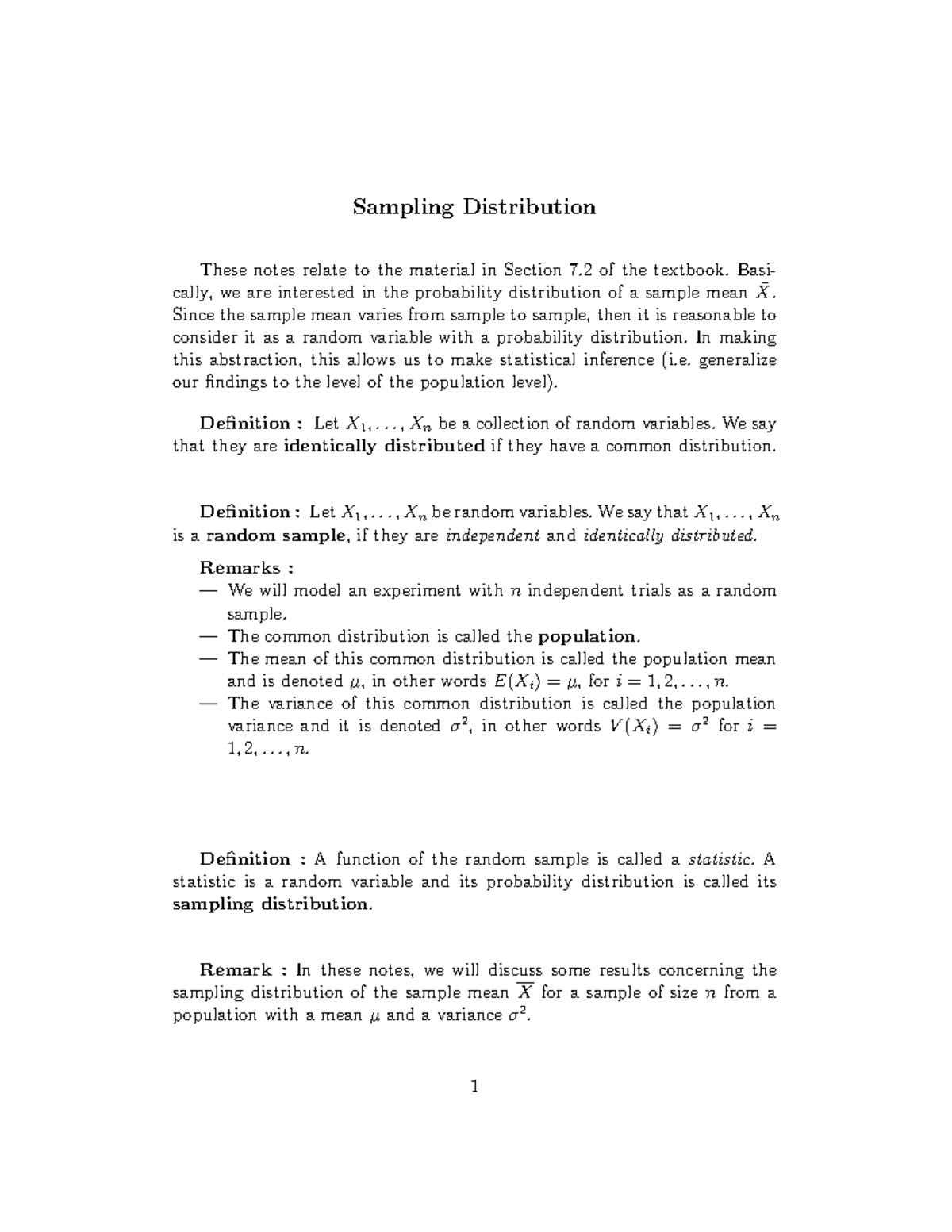 Lec 7 - Sampling Distribution - Sampling Distribution These notes ...