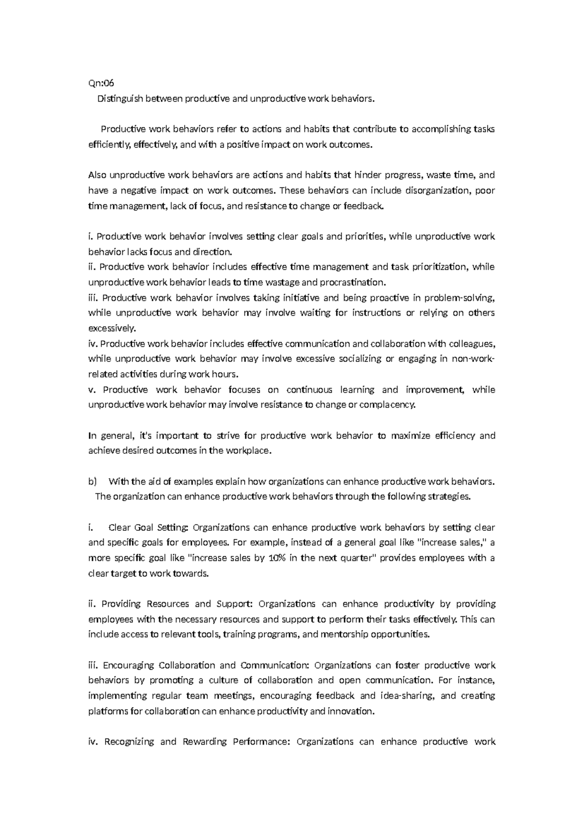 Productive AND Unproductive Behaviors - Qn: Distinguish between ...