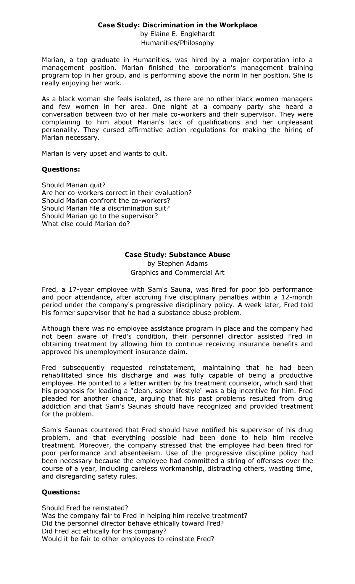 5.03E Ethics Case Study Workplace Discrimination - Case Study ...