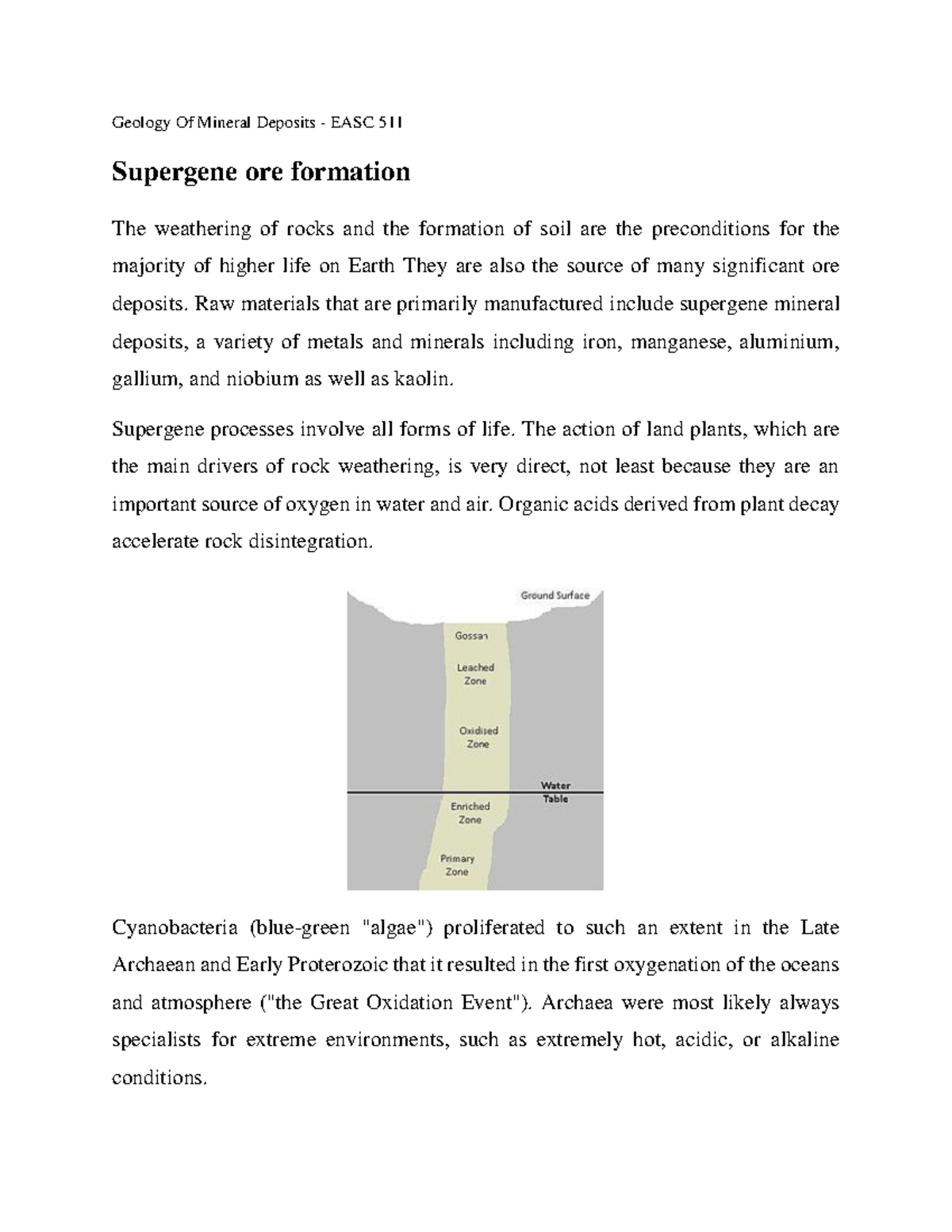 Supergene ore formation - Geology Of Mineral Deposits - EASC 511 ...