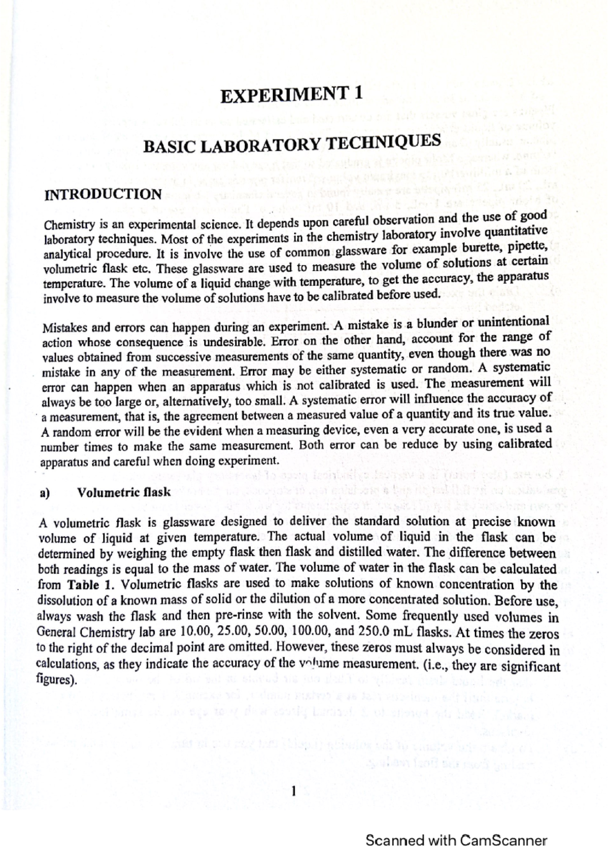 Lab manual experiment 1 Basic Laboratory Techniques - Basic Analytical ...