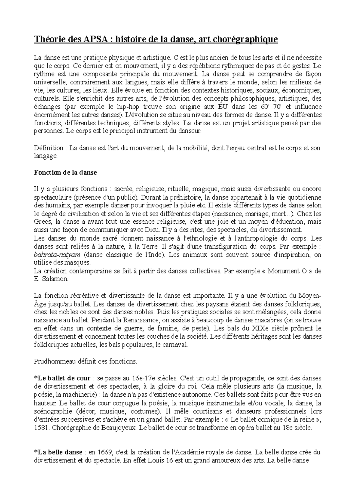 APSA-Danse - Apsa Danse - Théorie des APSA : histoire de la danse, art ...