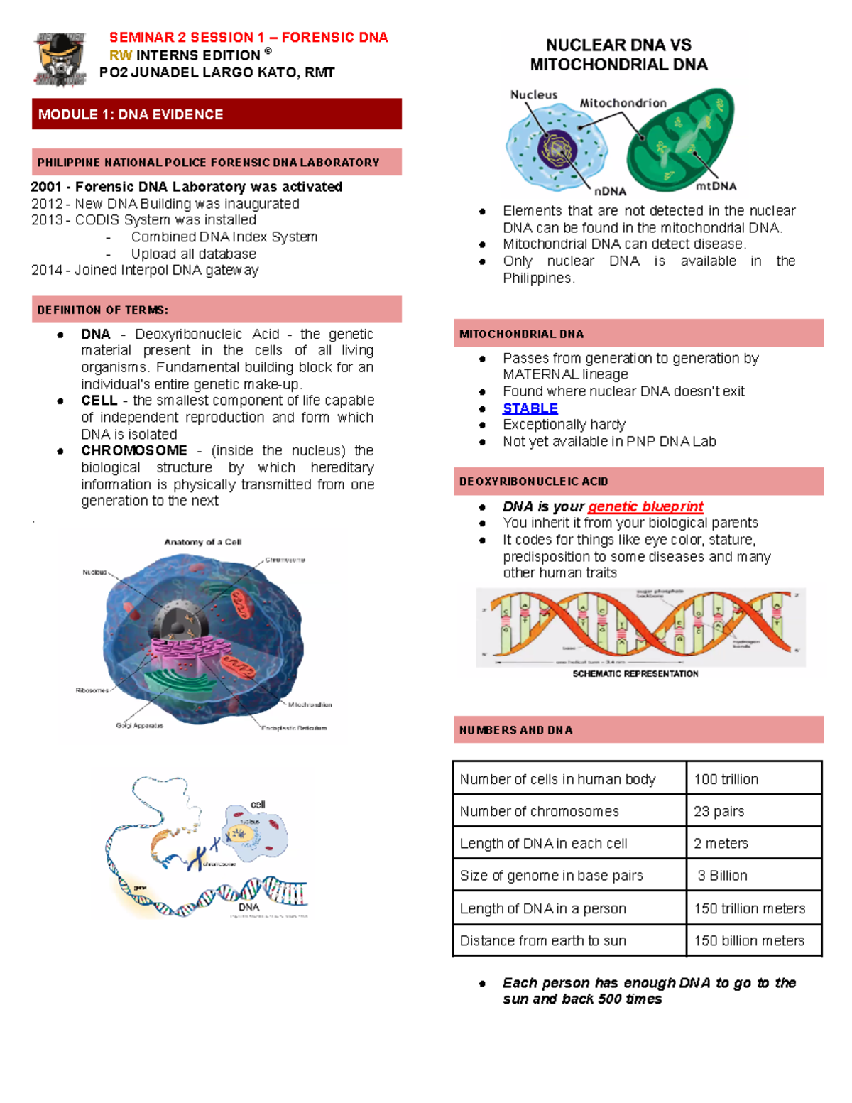 Seminar 2 Session 1 – Forensic DNA - SEMINAR 2 SESSION 1 – FORENSIC DNA ...