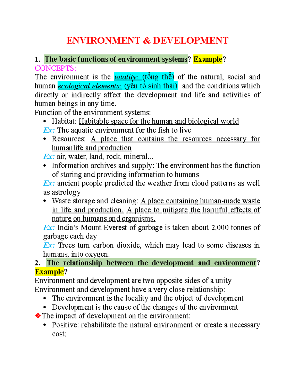 Environment- Development-1 - ENVIRONMENT & DEVELOPMENT The basic ...