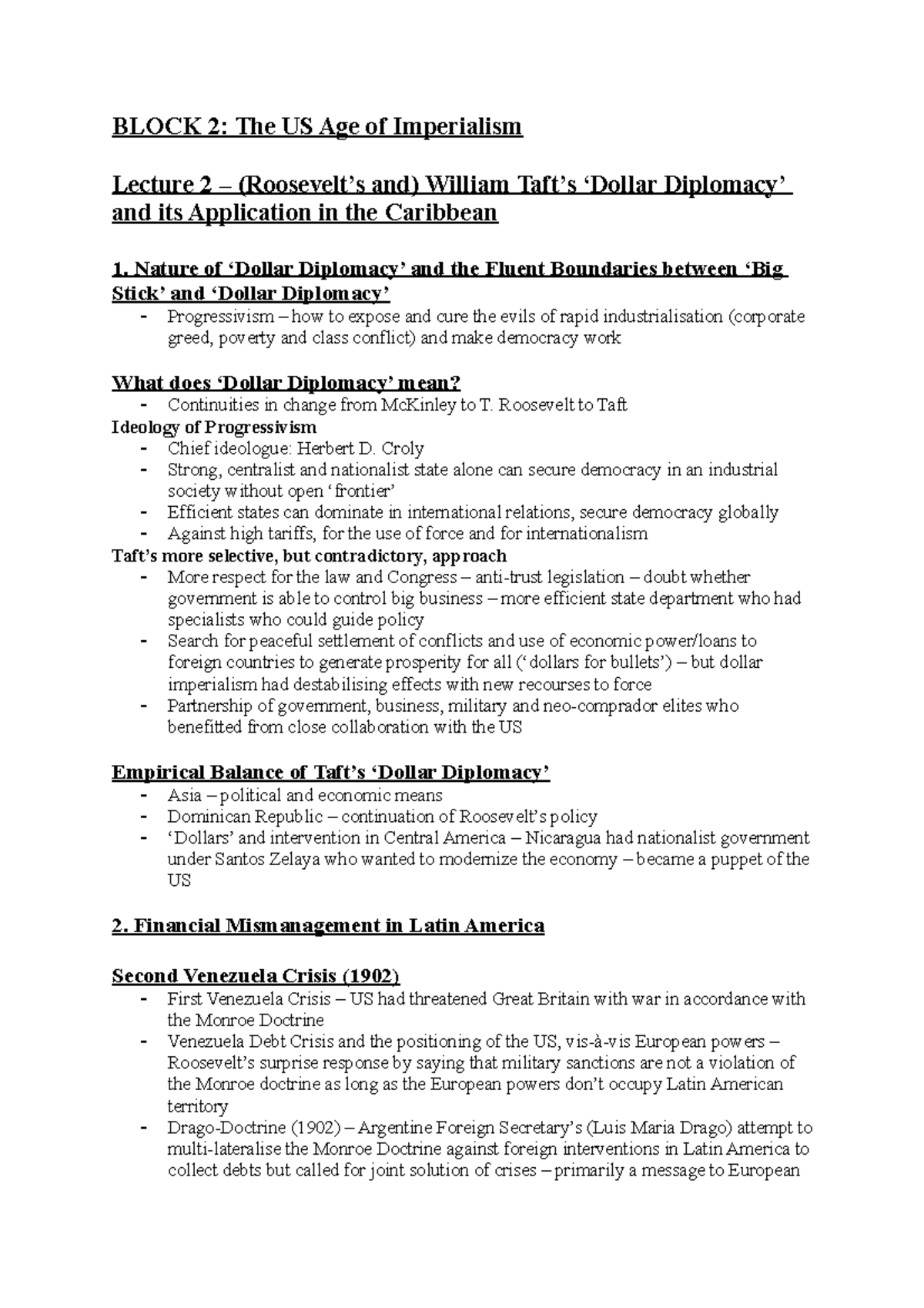 Lecture 2.2 - Dollar Diplomacy - BLOCK 2: The US Age of Imperialism ...