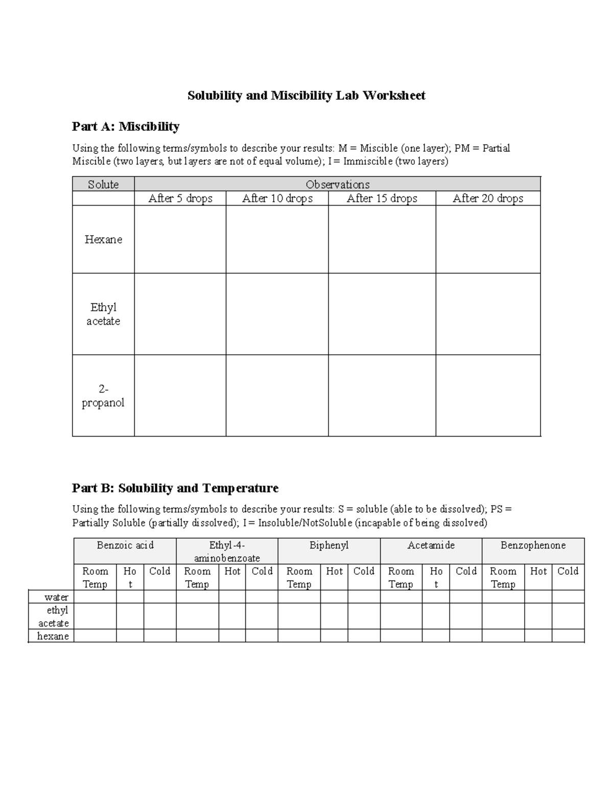 Solubility and Miscibility Worksheet 11 - Solubility and Miscibility ...