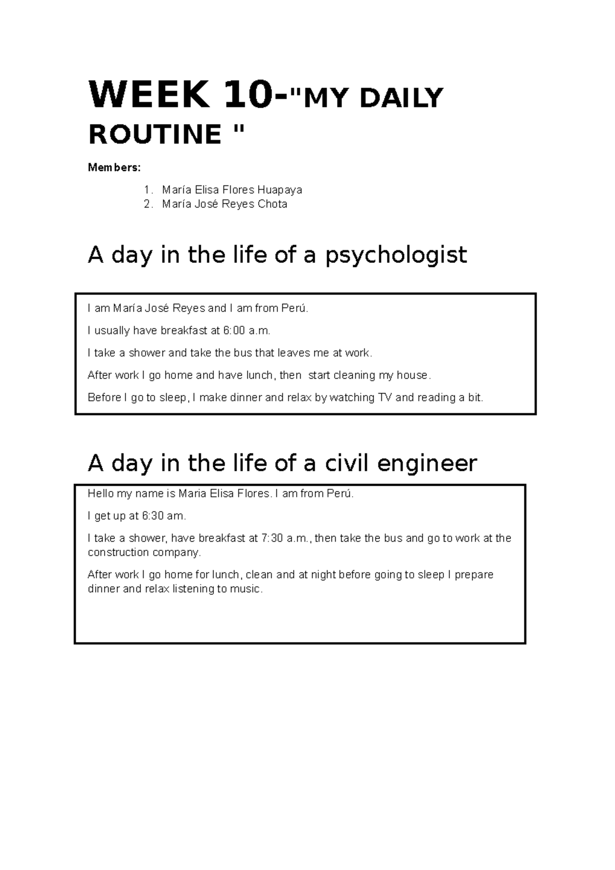 Ingles WEEK 10 Task Assignment MY DAILY ROUTINE UNIVERSIDAD TECNOLÓGICA DEL PERÚ - WEEK 10-"MY ...