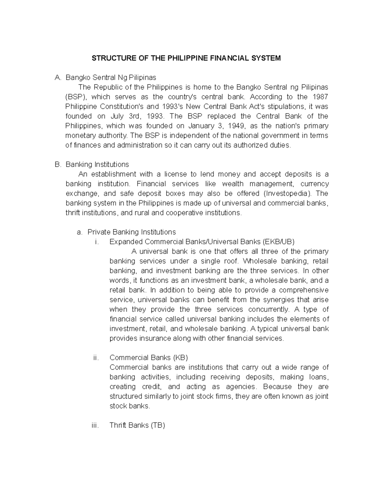 Activity #1 - financial institutions - STRUCTURE OF THE PHILIPPINE ...