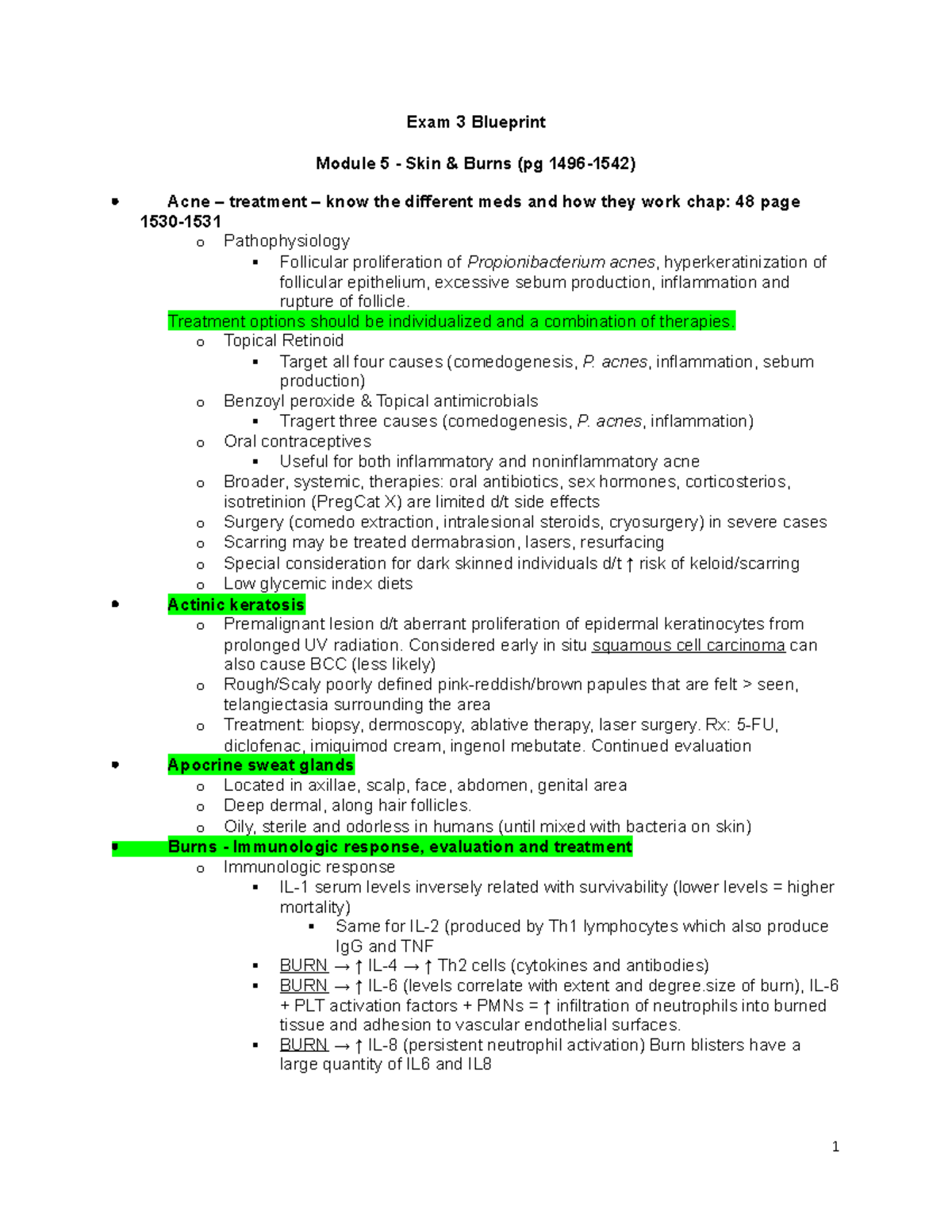 Exam 3 Blueprint current - Exam 3 Blueprint Module 5 - Skin & Burns (pg ...