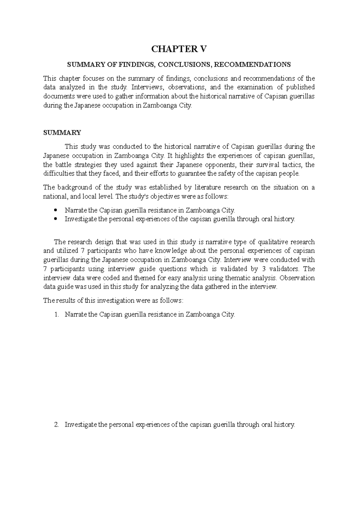 Chapter V - History notes for future historians - CHAPTER V SUMMARY OF ...