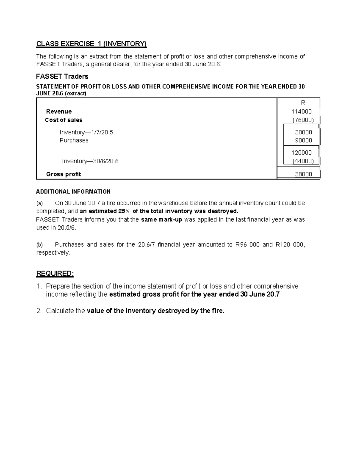 Class Exercise Questions Inventory and closing off nominal accounts ...