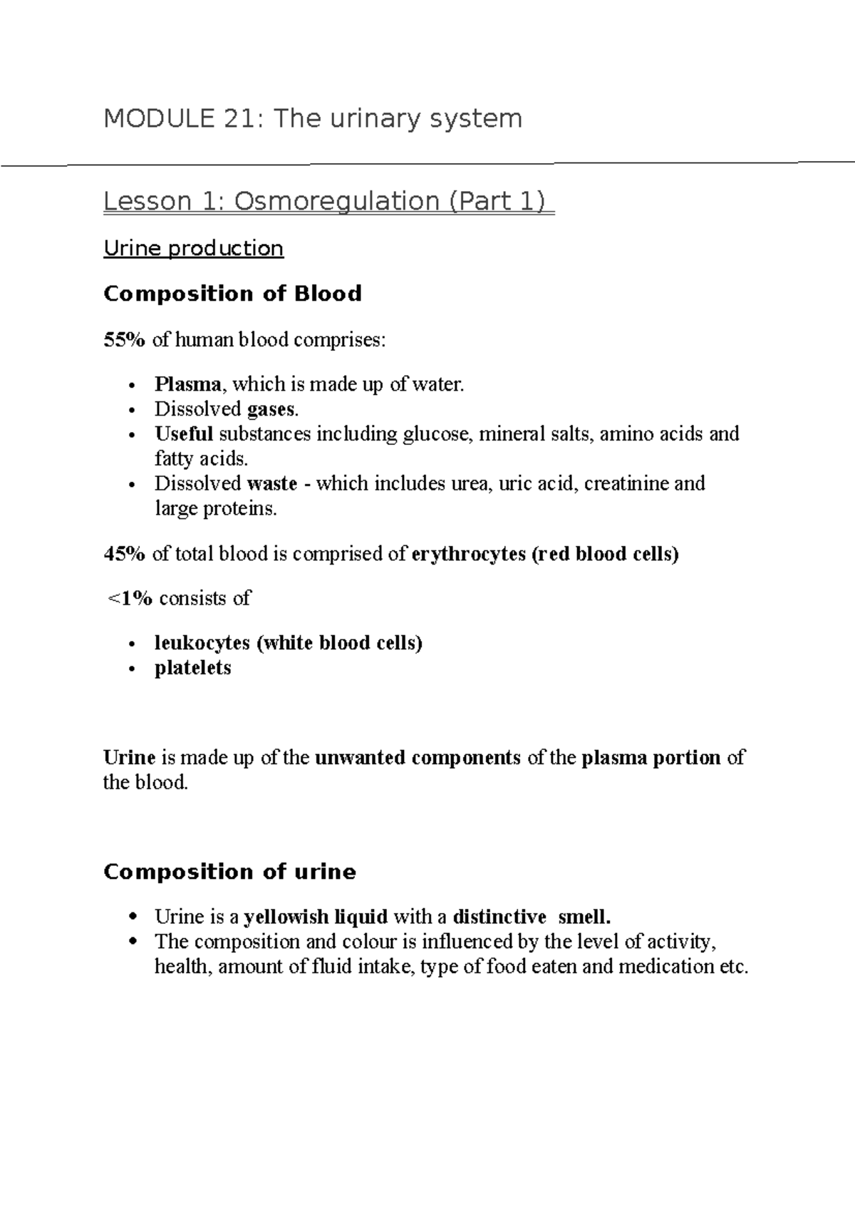 Module 21- The urinary system - MODULE 21: The urinary system Lesson 1 ...