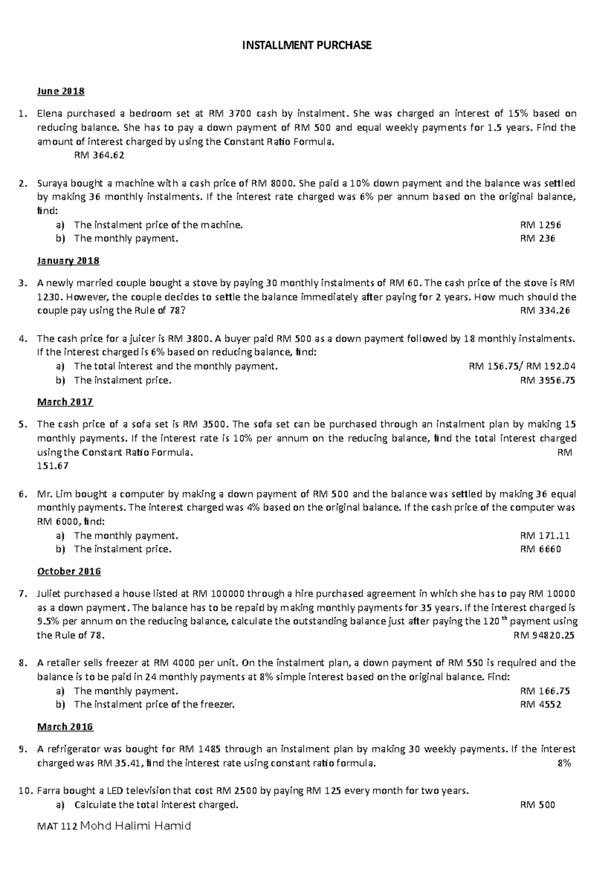 7 - Installment Purchase for business mathematics students ...