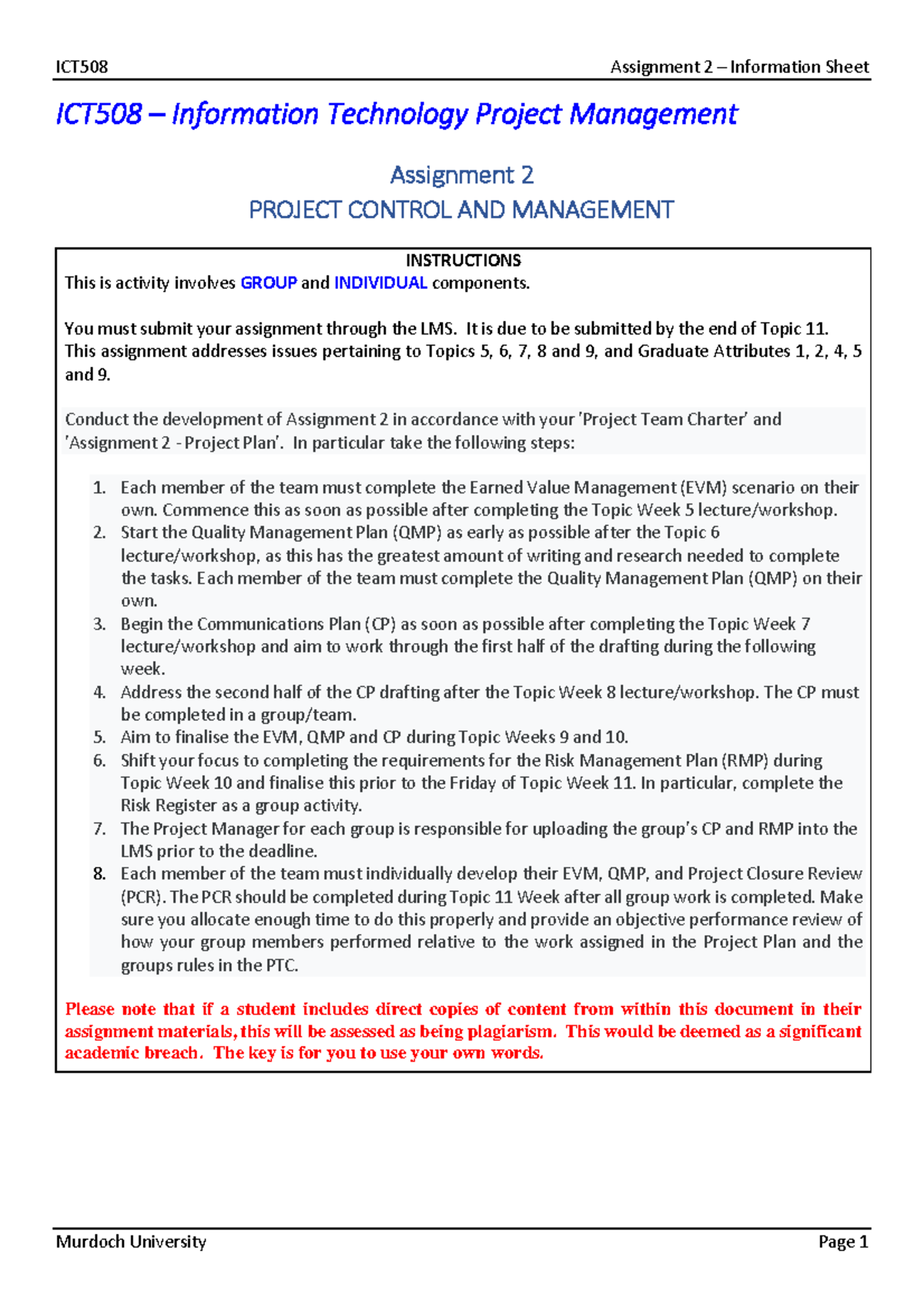 ICT508-Assignment 2-Information - ICT5 08 – Information Technology Project Management Assignment ...