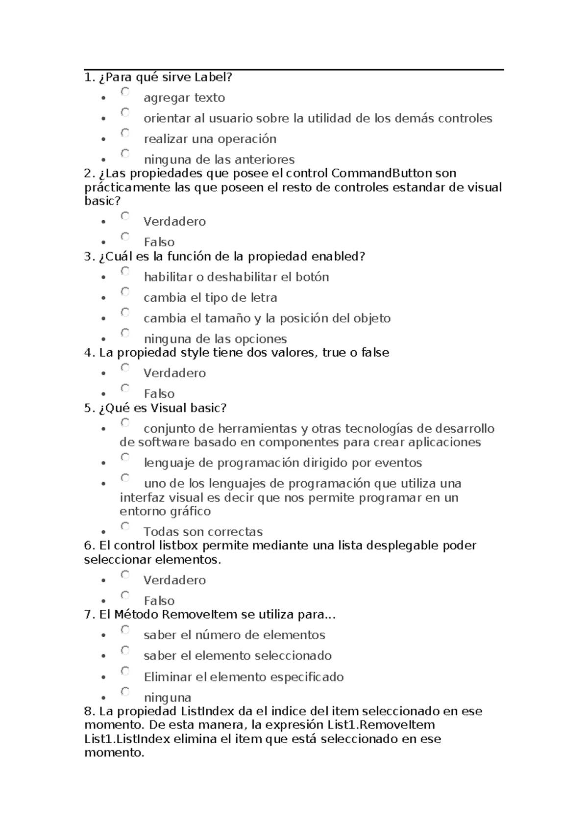 3. Prueba Visual Basic 1 - 1. ¿Para qué sirve Label? agregar texto orientar al usuario sobre la ...