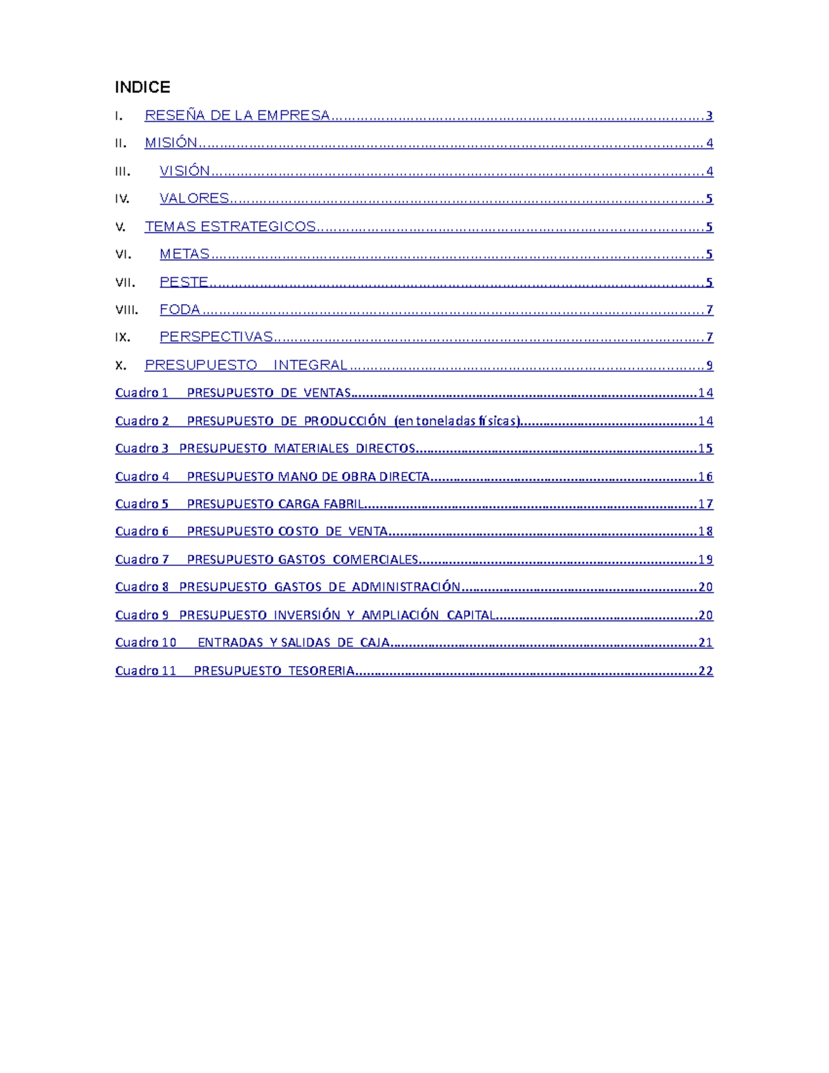 Indice DE Trabajo Final - INDICE I. RESEÑA DE LA EMPRESA II. MISIÓN III ...