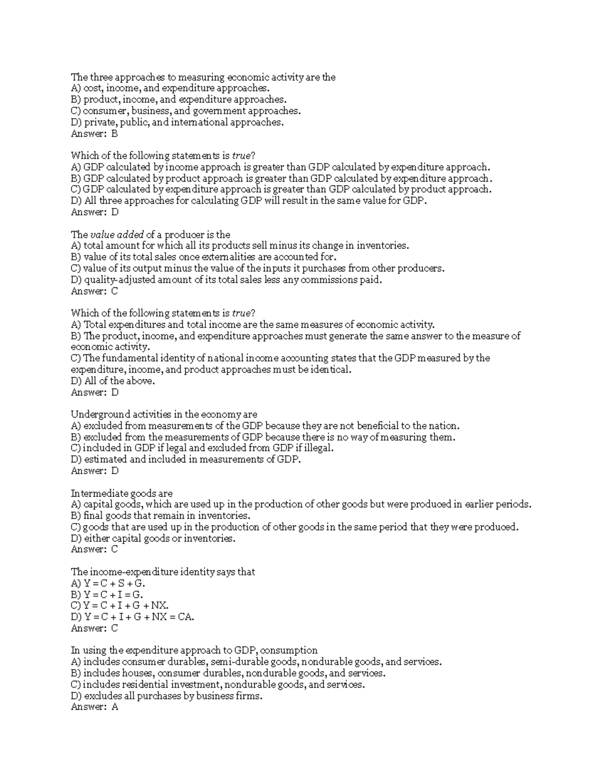 301S2024 Final Examination Practice - The three approaches to measuring ...