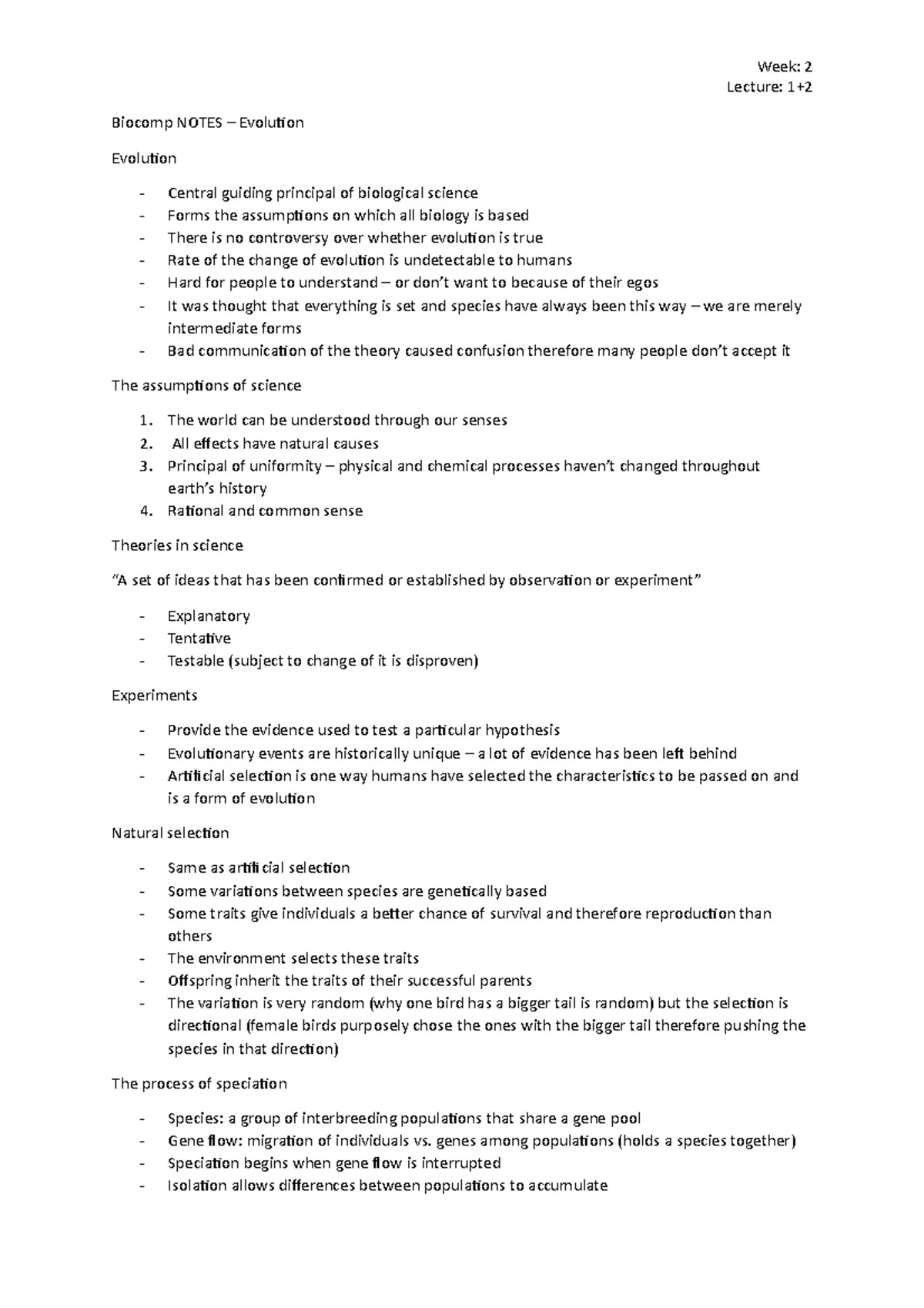 Biocomp Notes – Evolution - Lecture: 1+ Biocomp NOTES – Evolution ...
