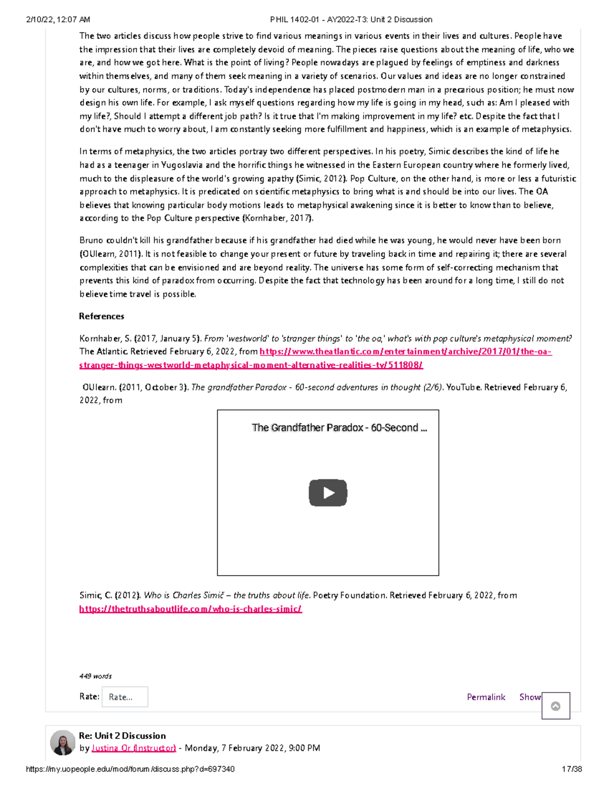 7 PHIL 1402-01 - AY2022-T3 Unit 2 Discussion - uopeople/mod/forum/discuss.php?d=697340 17/ The ...