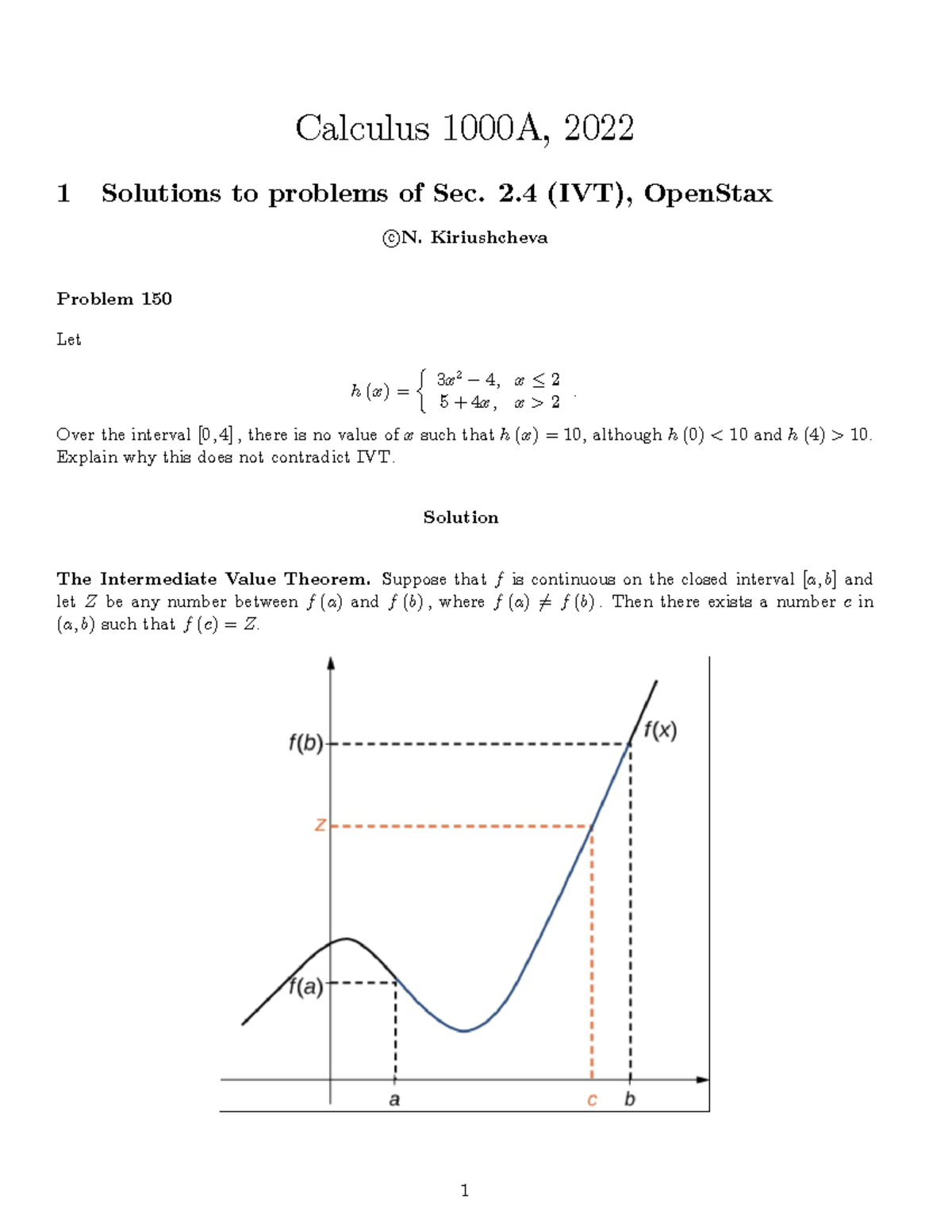 Sec2 4 IVT problems 1 - N. Kiriushcheva - Calculus 1000A, 2022 1 ...