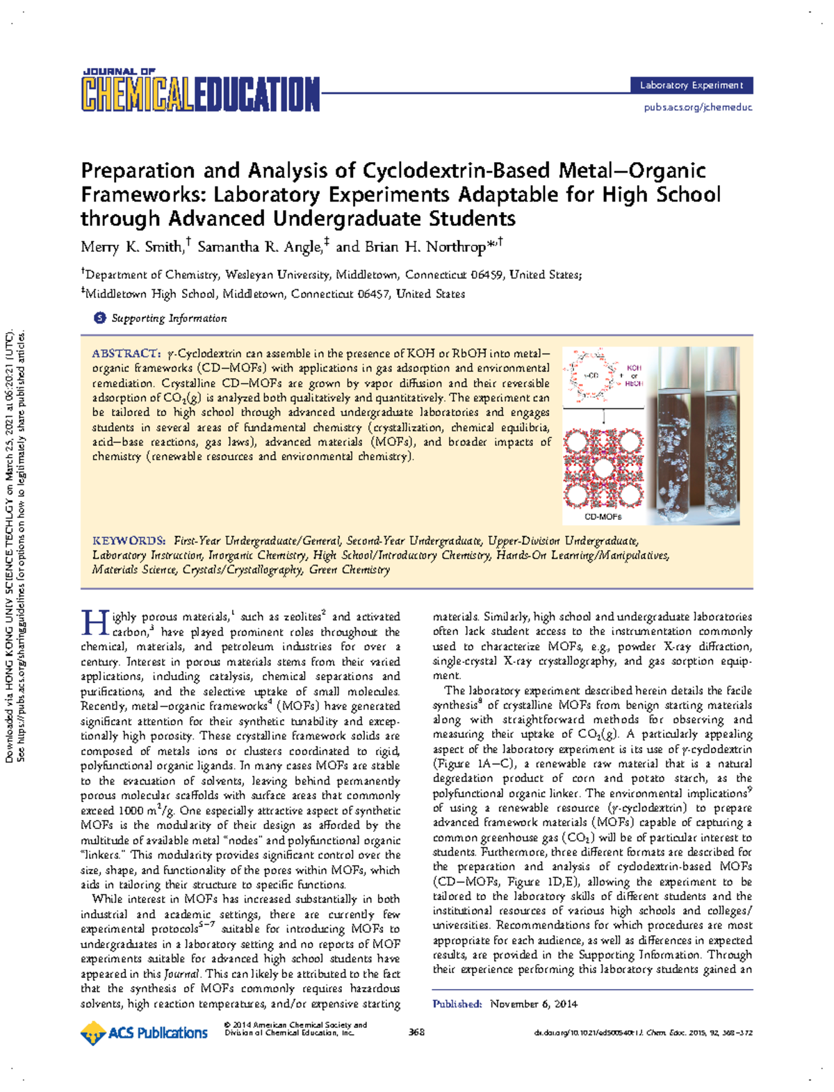 J. Chem. Educ - papers - Preparation and Analysis of Cyclodextrin-Based ...