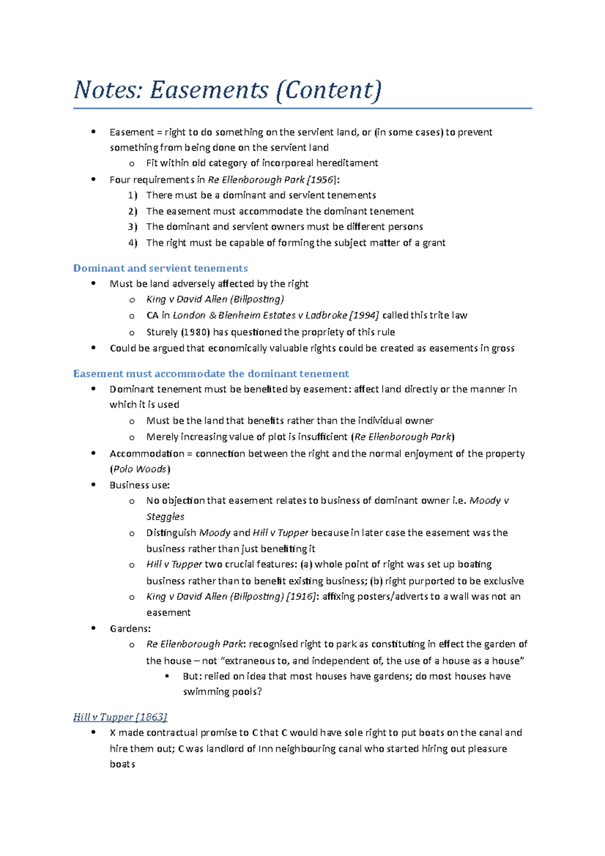 Notes Easements (Content) - Moody v Steggles o Distinguish Moody and ...
