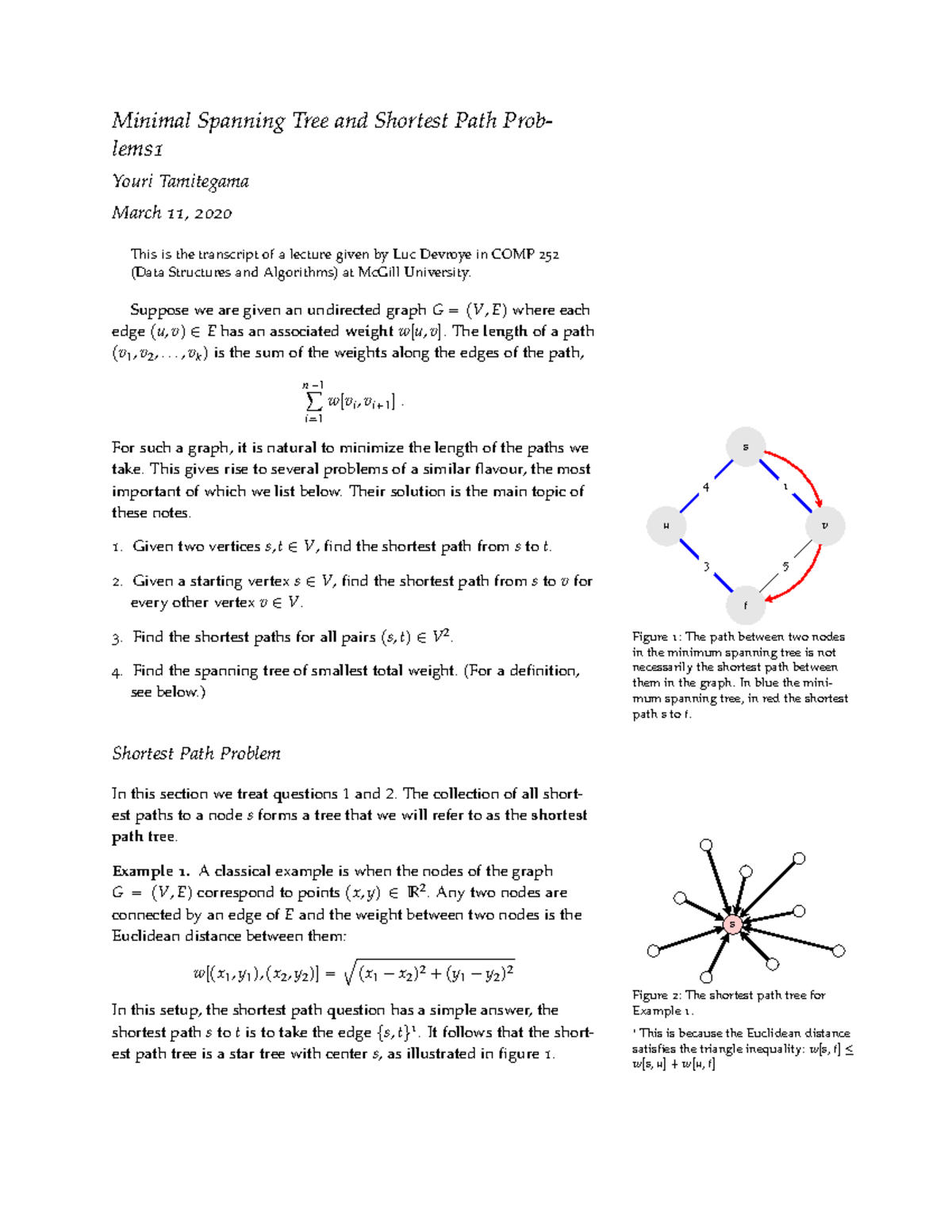 Shortest path - Lecture notes 18 - Minimal Spanning Tree and Shortest ...