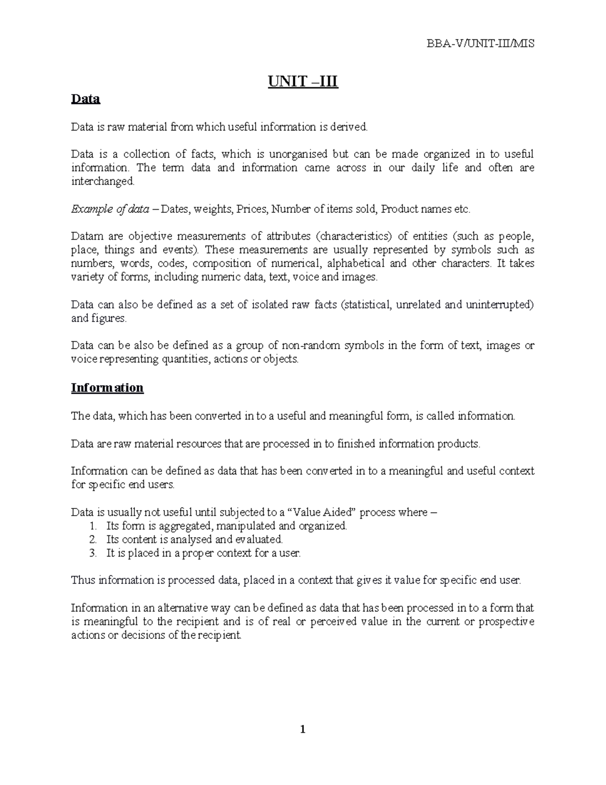 UNIT - III - management information system notes unit 3 - BBA-V/UNIT ...