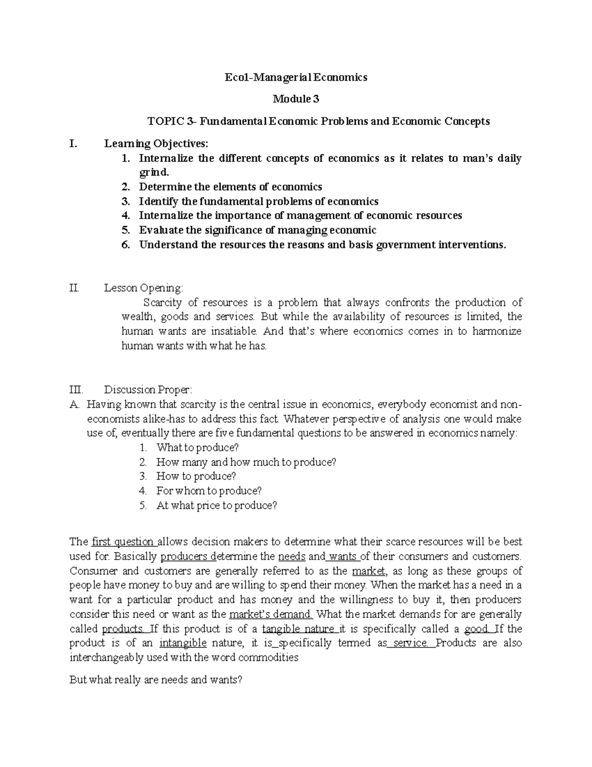 Module 3 Management Economics 1 - Bachelor of Science in Accountancy ...