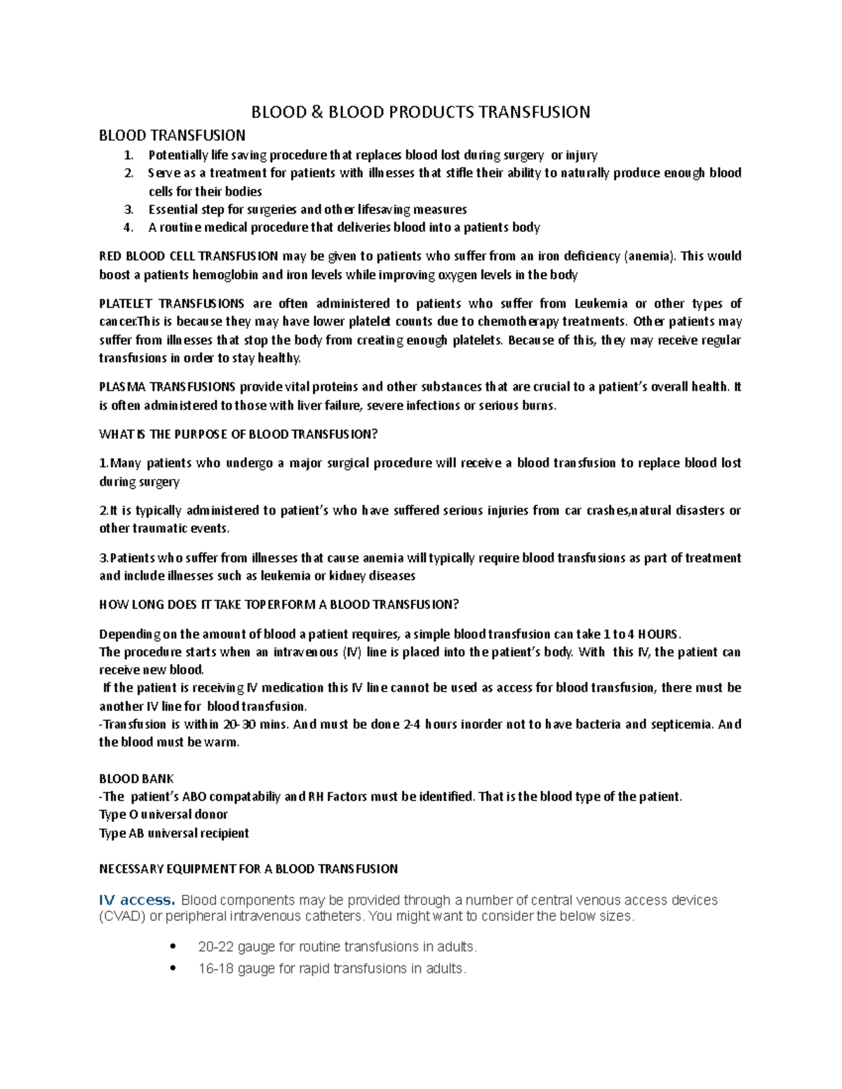 Blood and Blood Products Transfusiion - BLOOD & BLOOD PRODUCTS ...