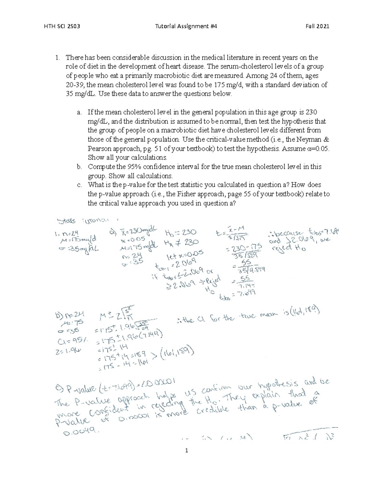 Tutorial Assign 4 - Hth Sci 2S03 - McMaster - Studocu