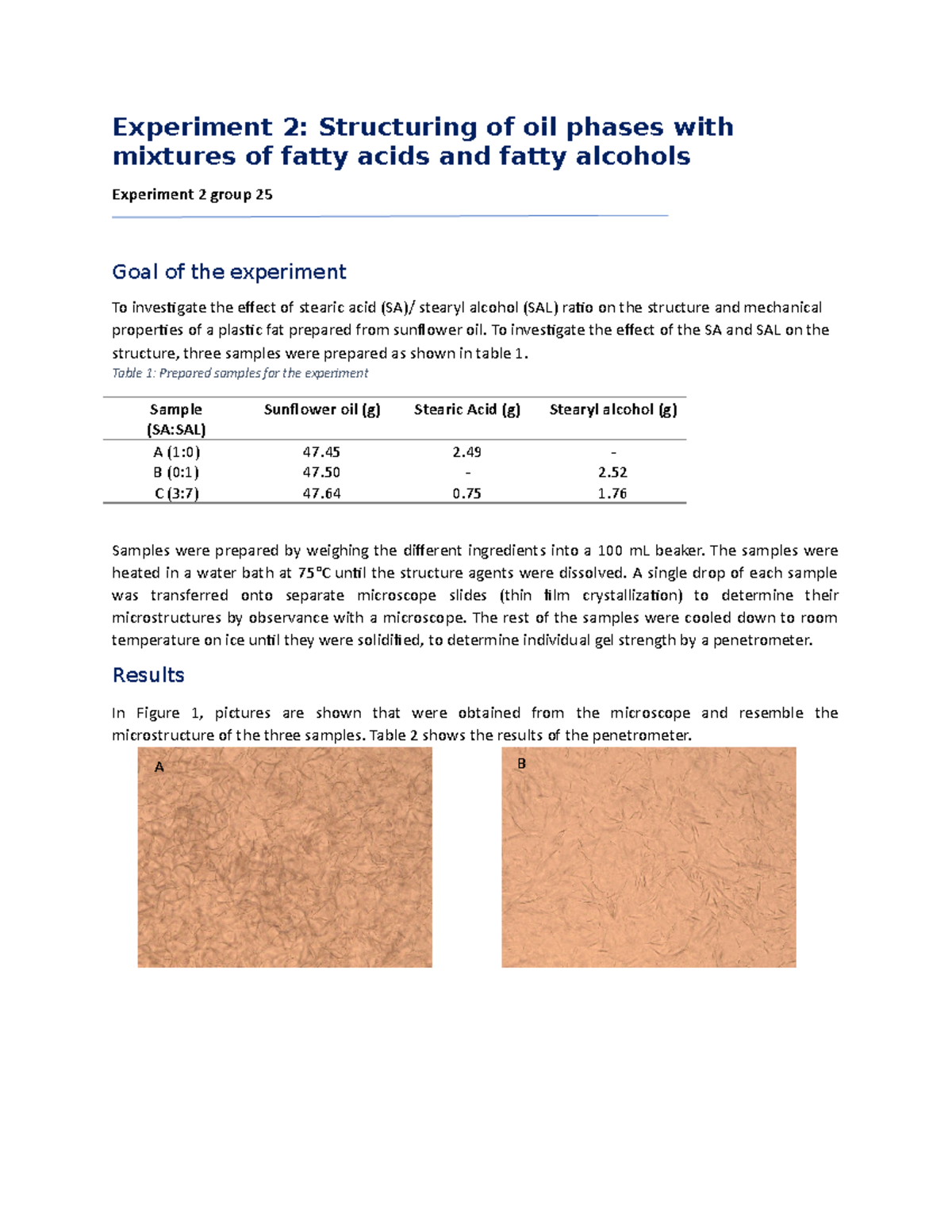 Group 25 Experiment 2 - Experiment 2: Structuring of oil phases with ...