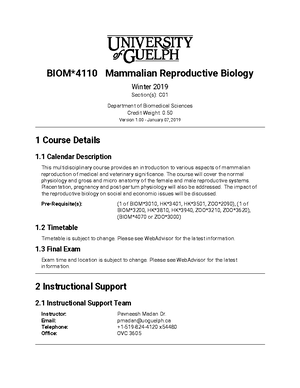 BIOM3200 W18 - Course Outline - BIOM3200 Course Syllabus UNIVERSITY OF ...