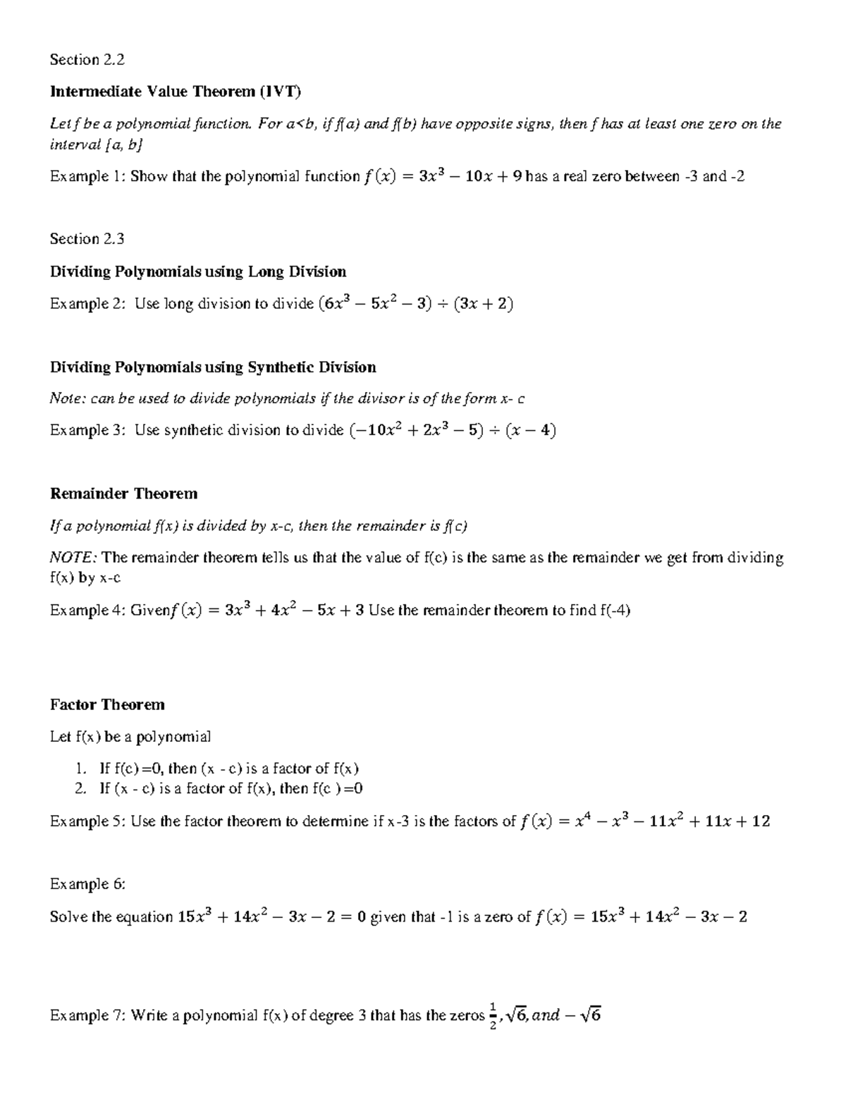 Section 2 - About polynomials - Section 2. Intermediate Value Theorem ...