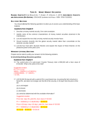 Topic 6 - suggested solution - TOPIC 6: EFFICIENT MARKETS, TECHNICAL ...