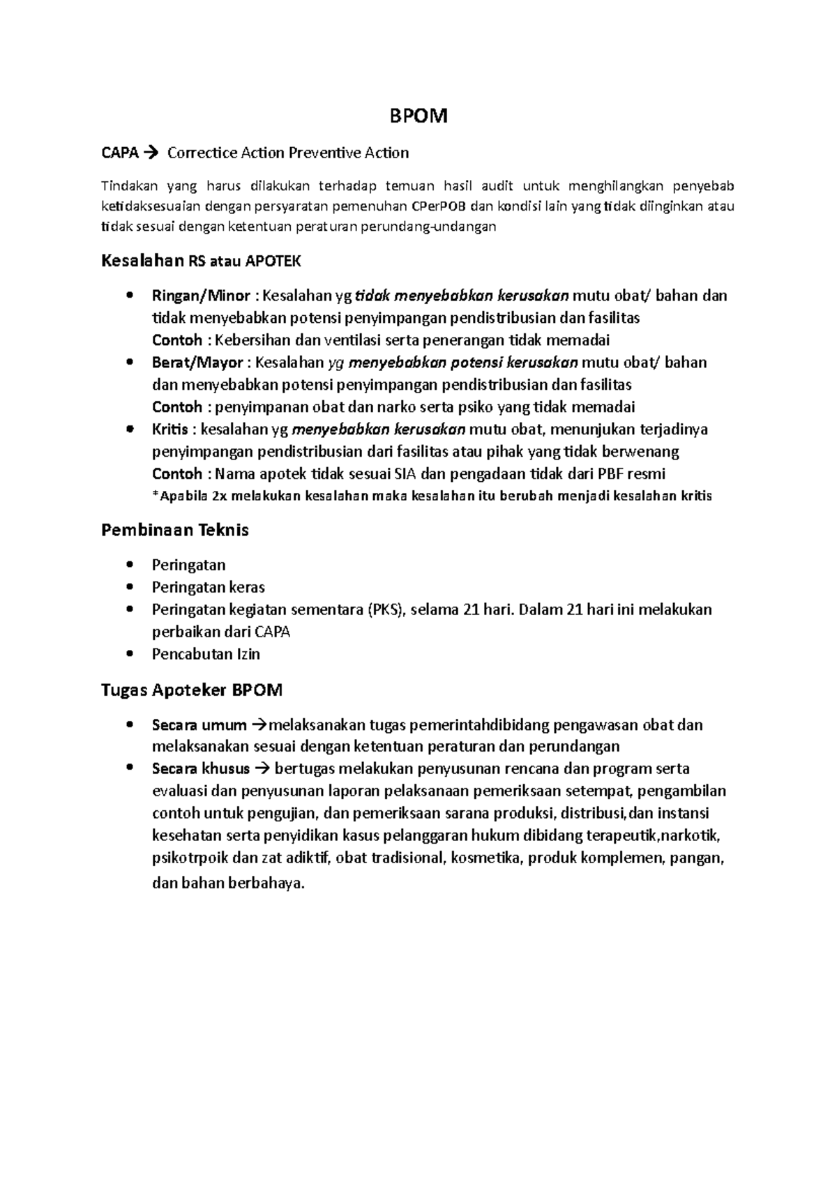 BPOM (kompre) - BPOM CAPA Correctice Action Preventive Action Tindakan yang harus dilakukan ...