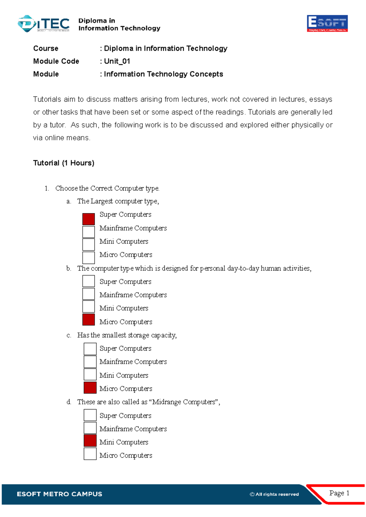 Tutorial 1 - Nothing - Course : Diploma in Information Technology Module Code : Unit_ Module ...