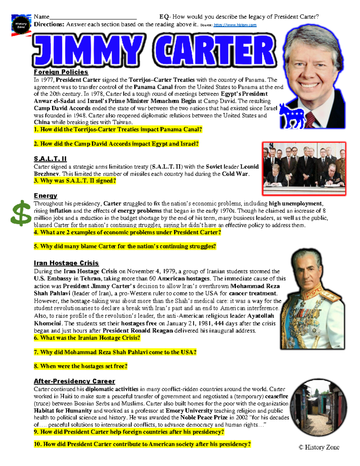 Jimmy carter reading comprehension - Name___________________________ EQ ...