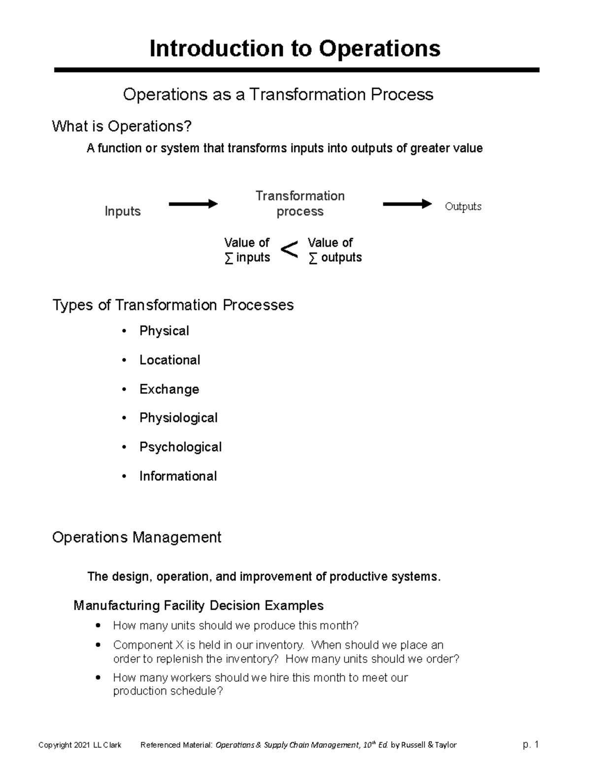 Introduction to OperationsFormulas Formulas Formulas Formulas Formulas ...