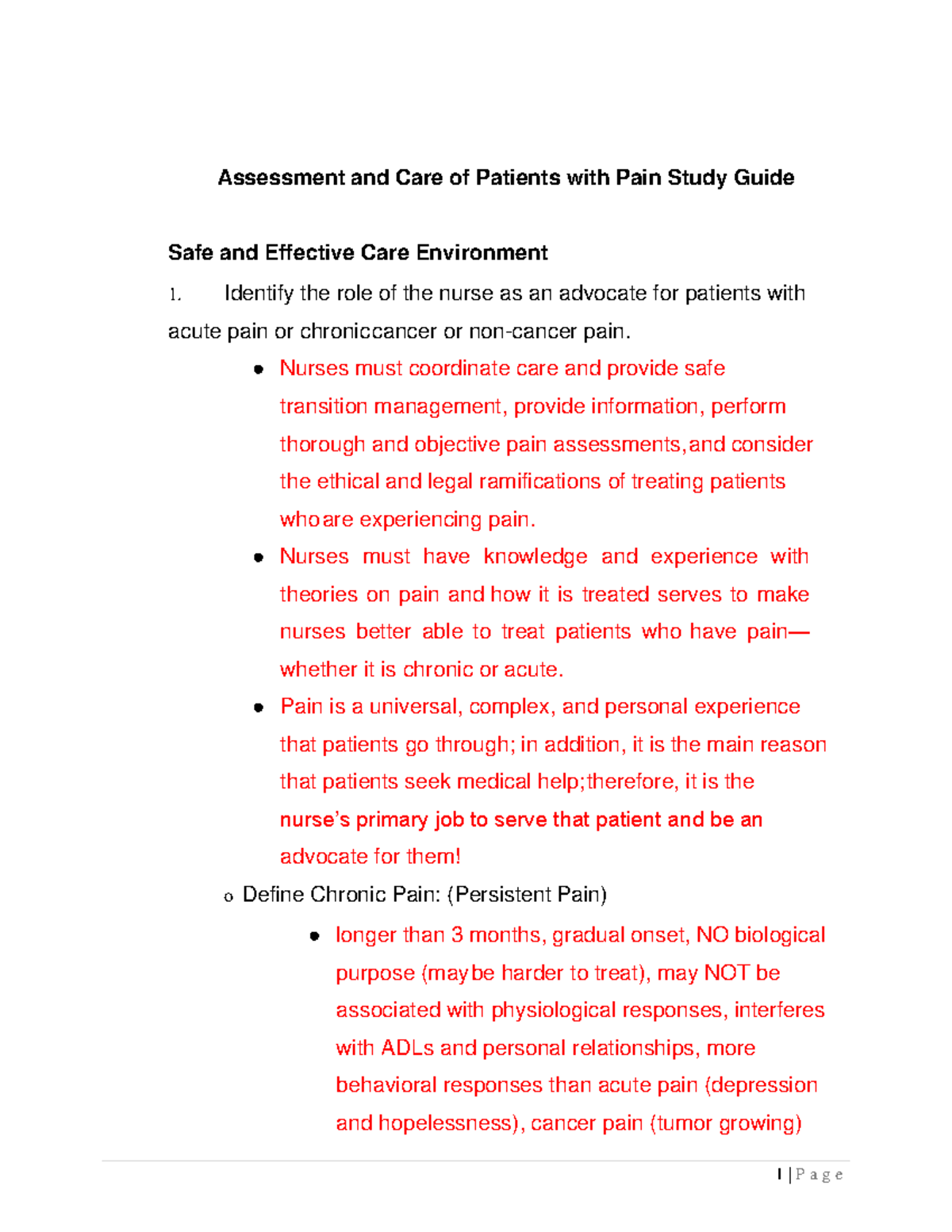 Assessment and Care of Patients with Pain Study Guide - Nurses must ...