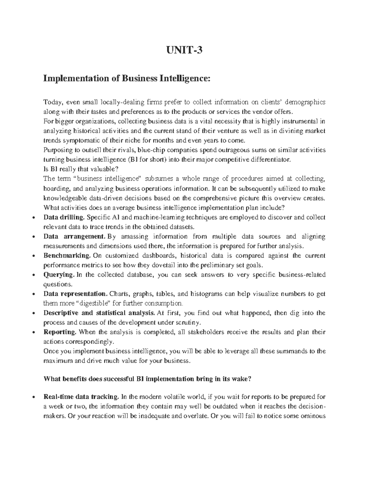 U3@Implementation of Business Intelligence - UNIT- Implementation of ...