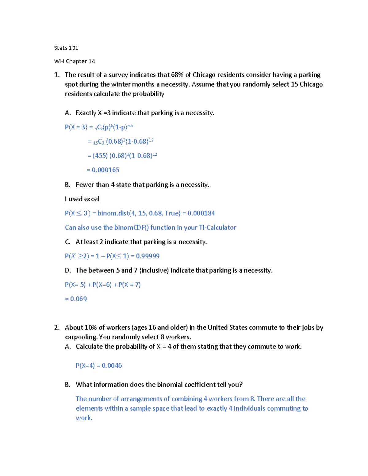Stats 101 WH CH 14 Solutions - Stats 101 WH Chapter 14 The result of a ...