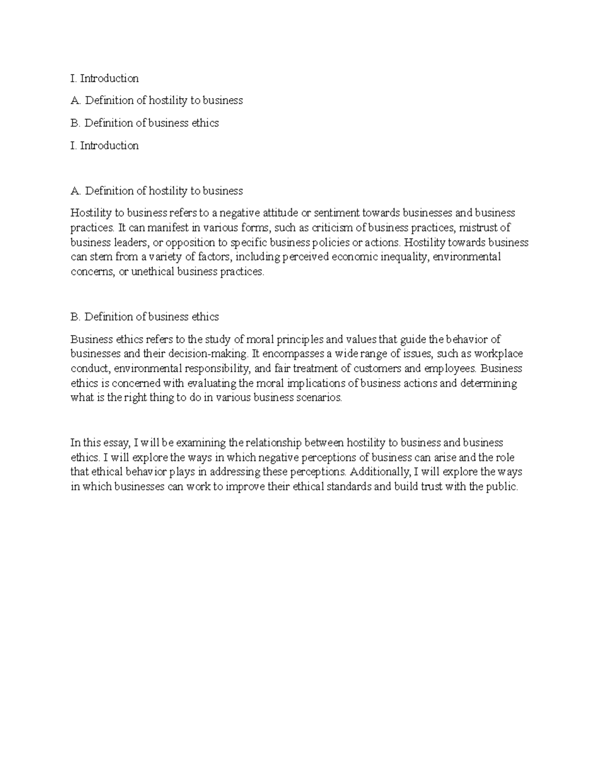 Hostility to business 1 - I. Introduction A. Definition of hostility to ...